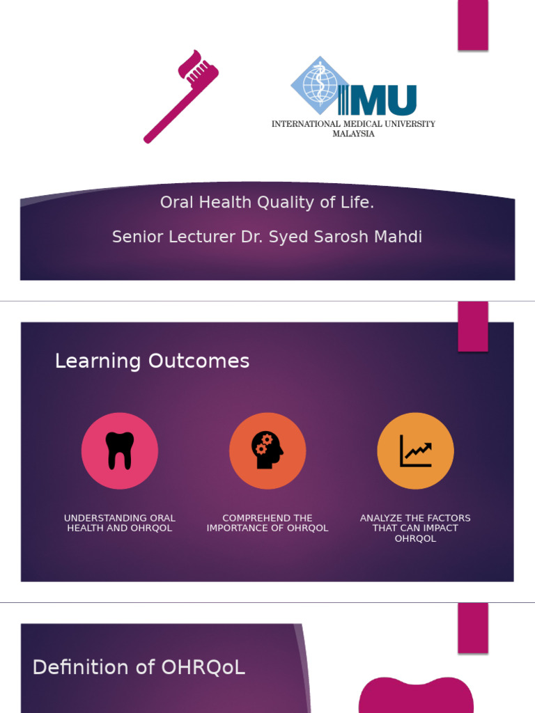 Oral Health Quality of Life. Lecture | PDF