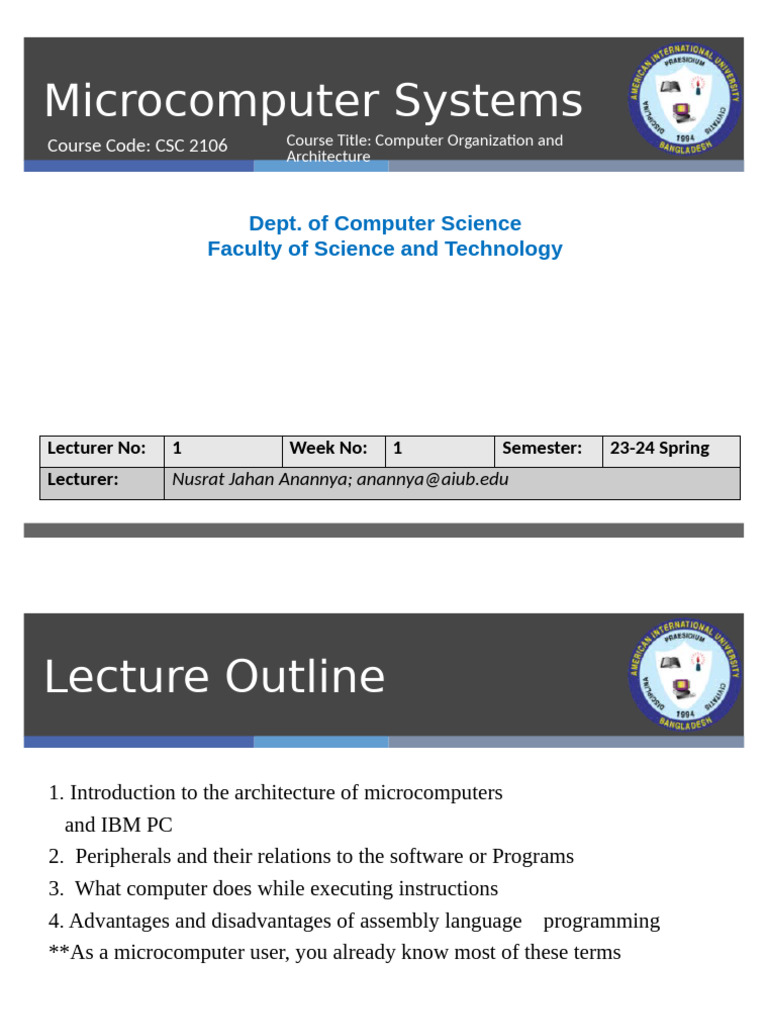 Spring 23-24 COA Lecture-1 Microcomputer Systems | PDF