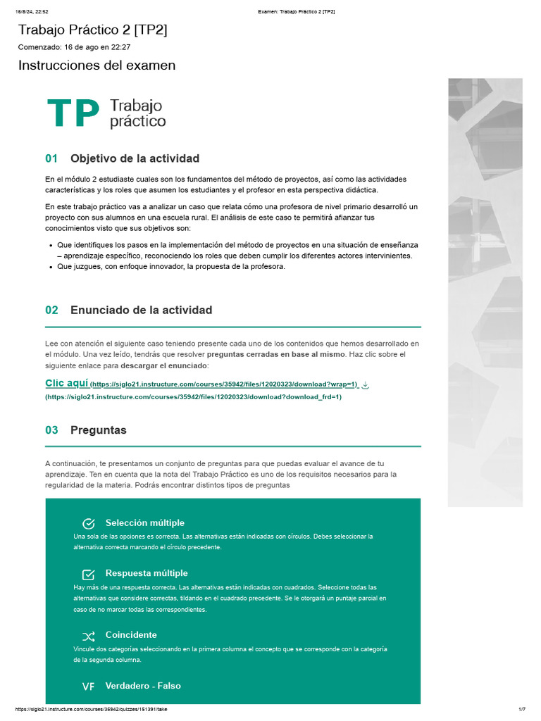 Examen - Trabajo Práctico 2 (TP2) - 100% | PDF | Evaluación | Crecimiento personal y profesional