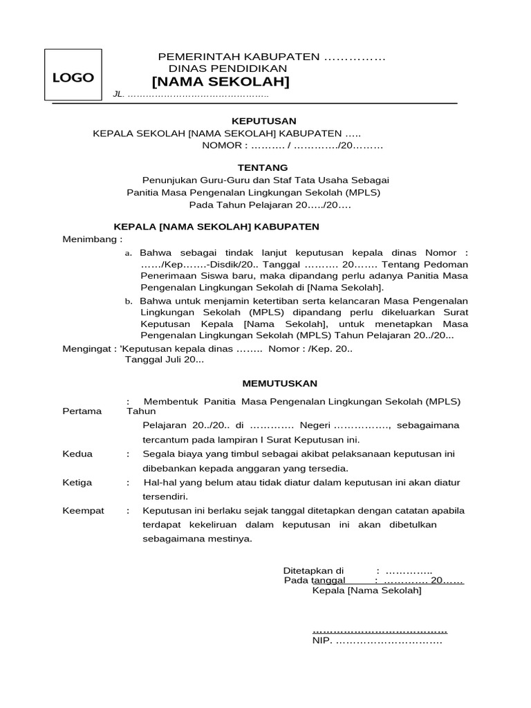 Contoh SK Panitia MPLS | PDF