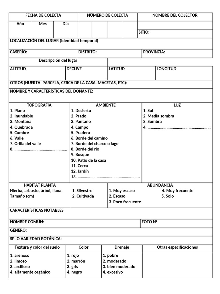 Ficha de Colecta | PDF