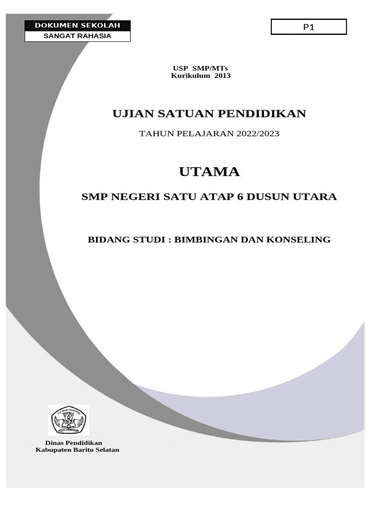 Soal UJian Sekolah Kelas IX 2023 | PDF