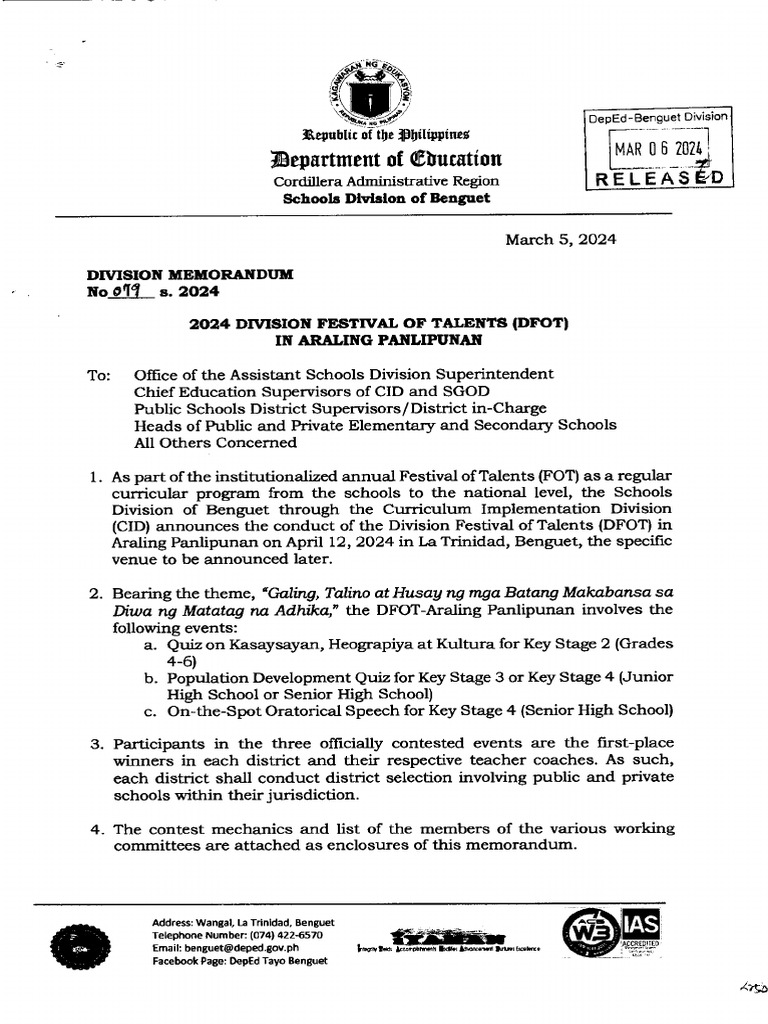 SDO Memo No. 079, S. 2024 | PDF