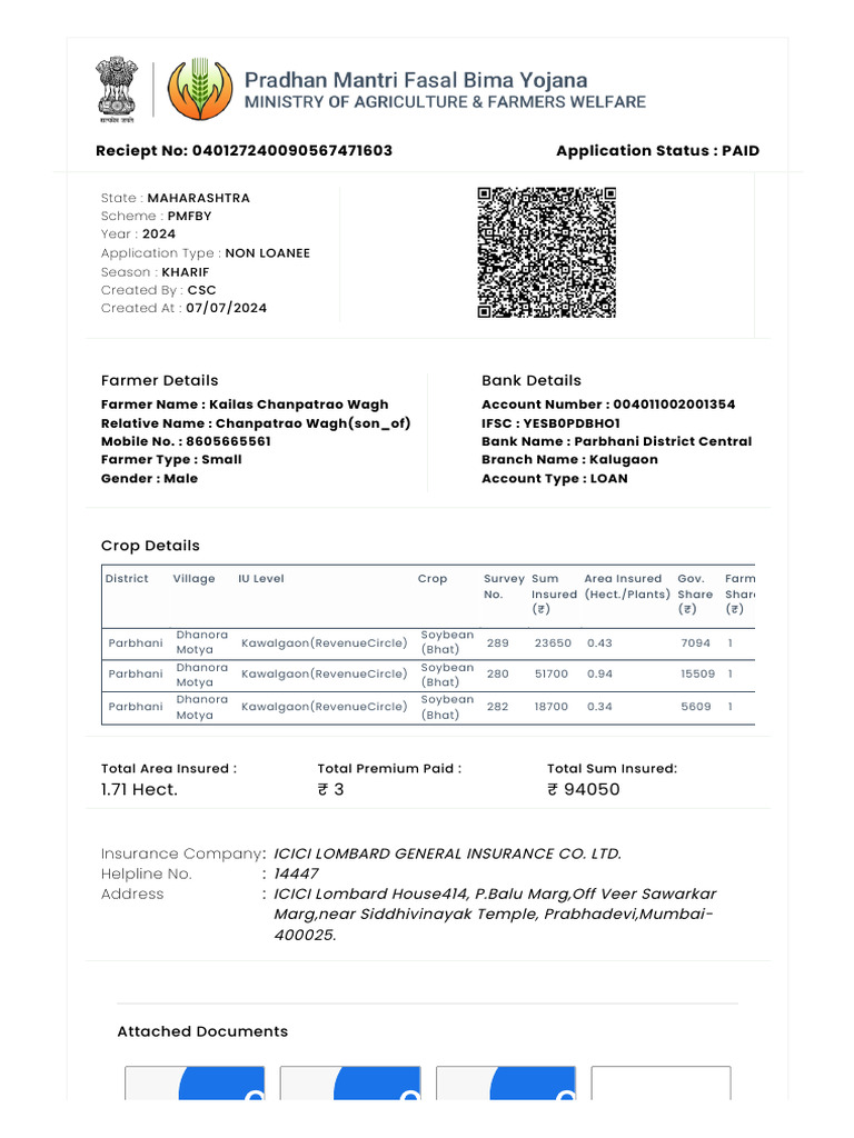 Pradhan Mantri Fasal Bima Yojana - Crop Insurance - PMFBY - Crop Insurance | PDF