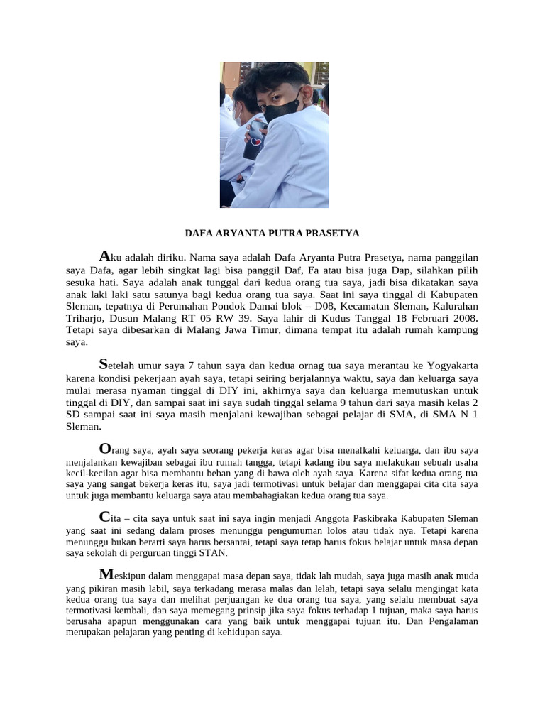 Autobiografi Dafa Aryanta | PDF