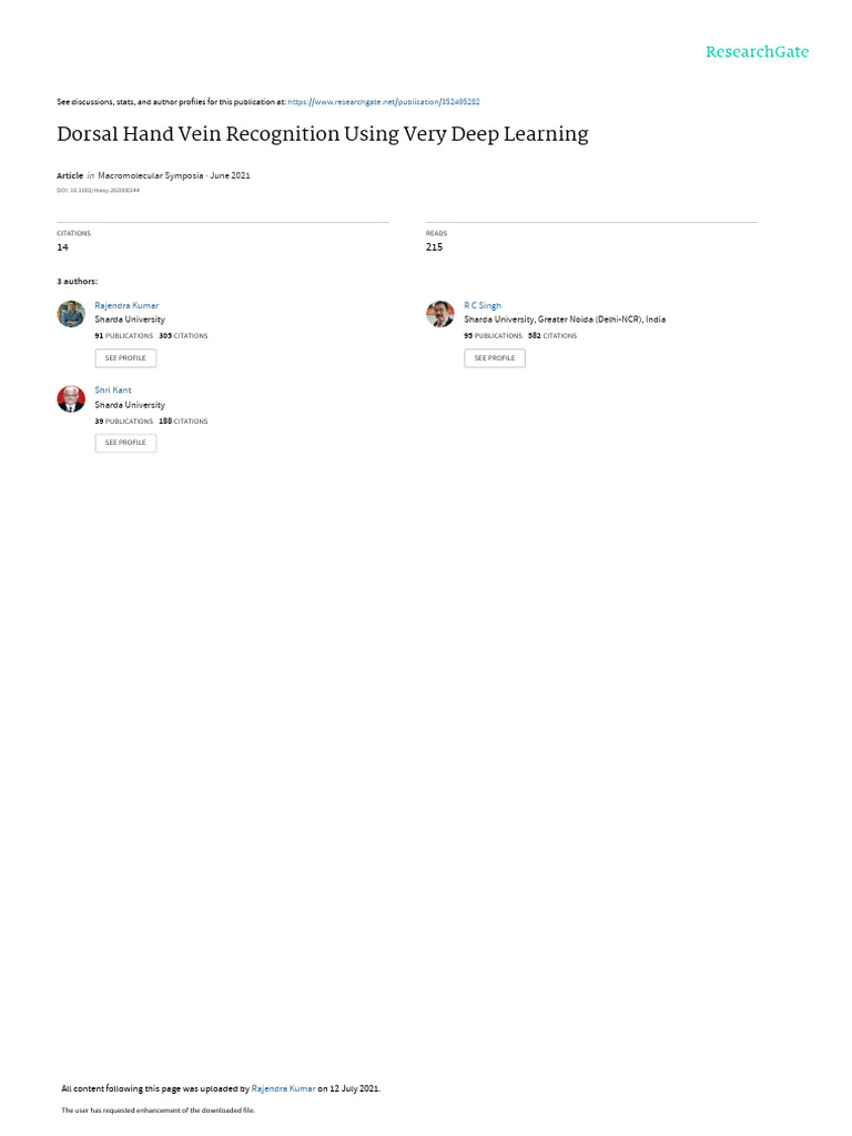 Dorsal Hand Vein Recognition Using Very Deep Learningfirstpage | PDF