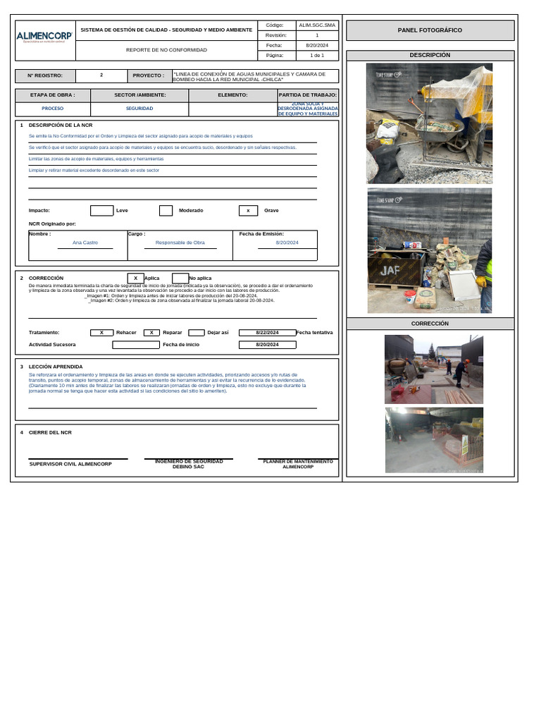 RNC-02 Orden y Limpieza de Lugar Asignado | PDF