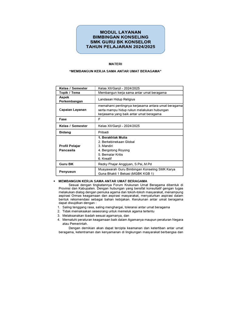 Modul Ajar BK SMK KGB 1 | PDF