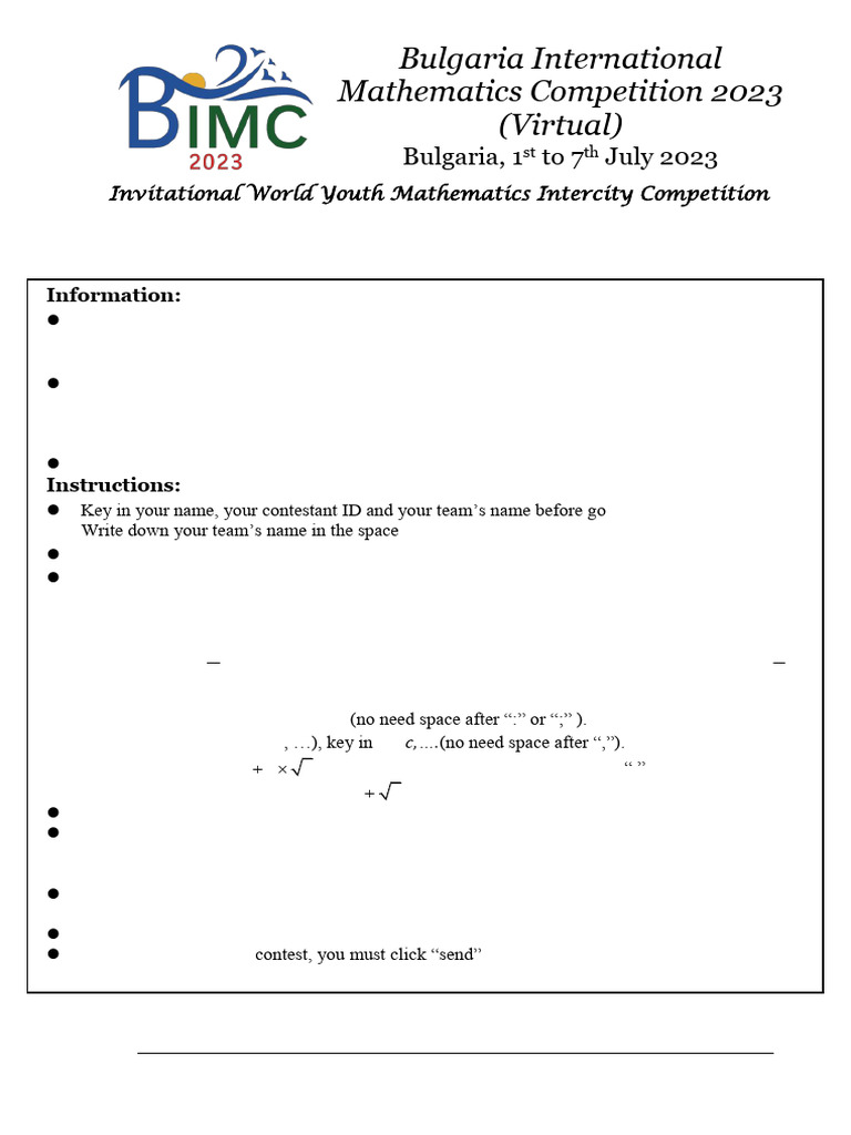 BIMC-2023 Keystage-3 Team Final-Version.x17381 | PDF