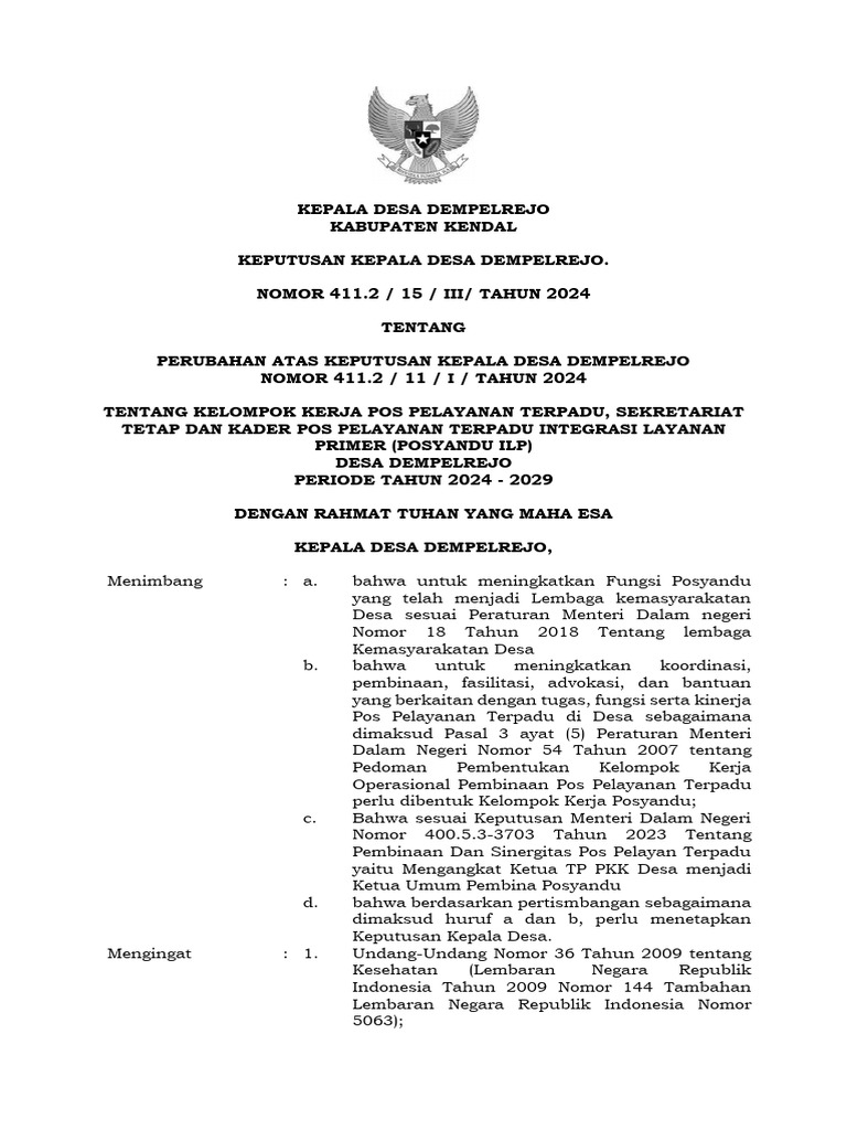 SK Pokja Posyandu Desa Dempelrejo 2024-2029 - Ilp | PDF