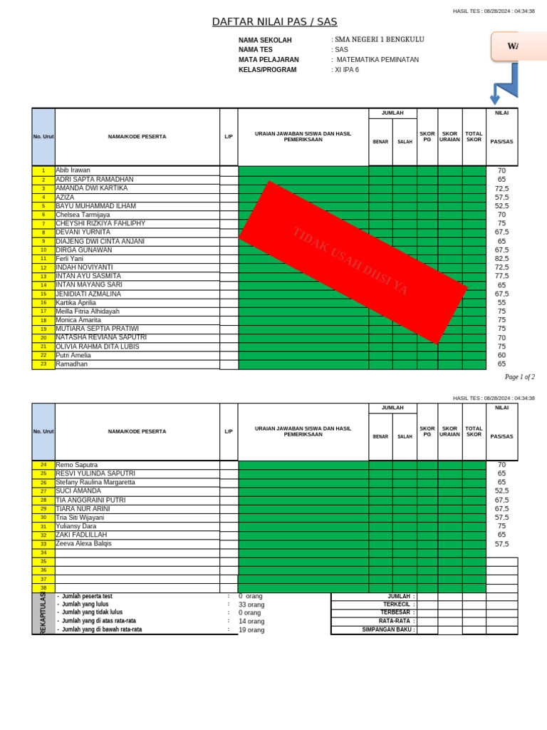 Aplikasi Pengolahan Nilai Genap 2024 Ipa 6 Minat | PDF
