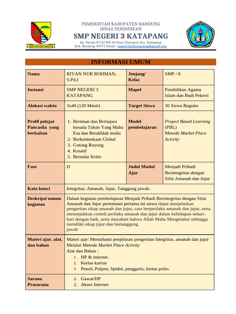 Modul Ajar Kelas 8 Bab 3 Riyan Model PBL | PDF