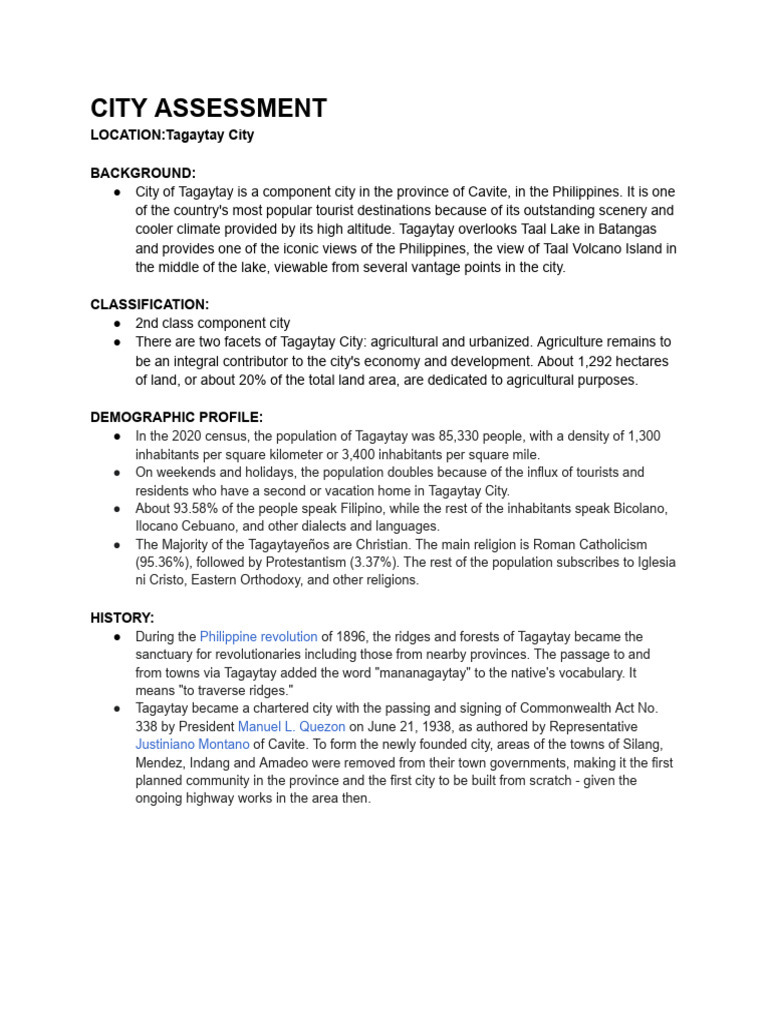 TAGAYTAY CITY ASSESSMENT | PDF
