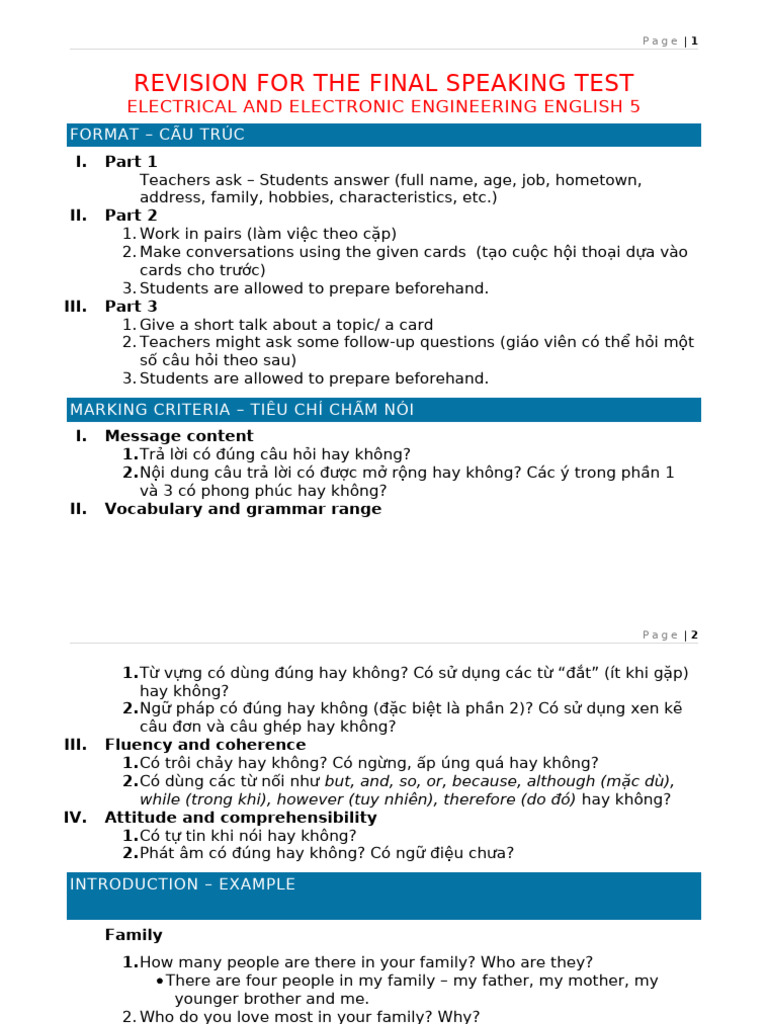 Speaking Revision | PDF