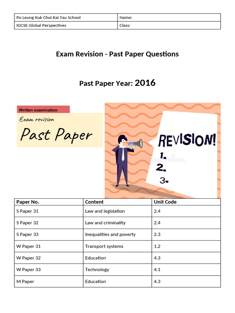 Exam Revision - Past Paper Questions: Po Leung Kuk Choi Kai Yau School ...