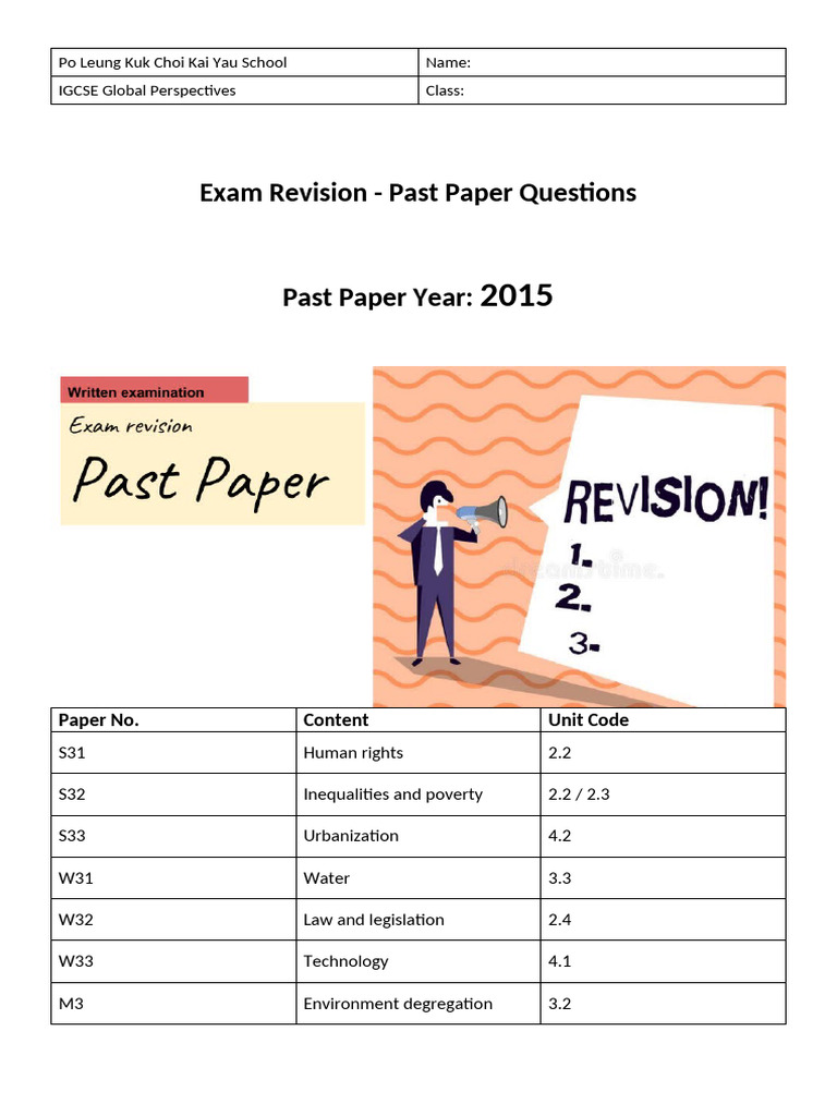 Exam Revision - Past Paper Questions: Po Leung Kuk Choi Kai Yau School ...