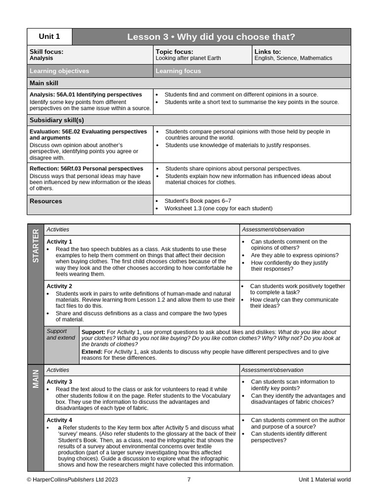GP6 TG Unit 1 3 Lesson Plan | PDF
