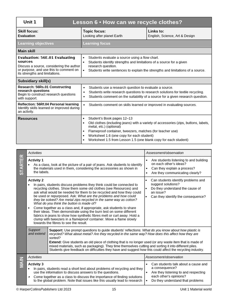 GP6 TG Unit 1 6 Lesson Plan | PDF