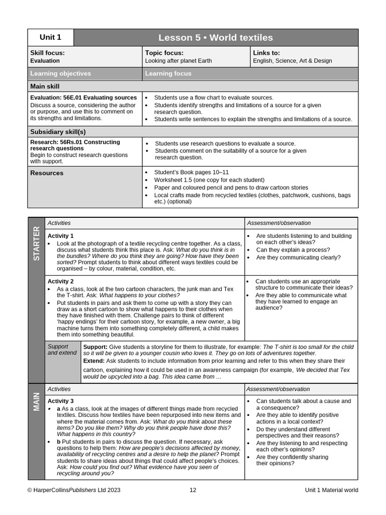 GP6 TG Unit 1 5 Lesson Plan | PDF