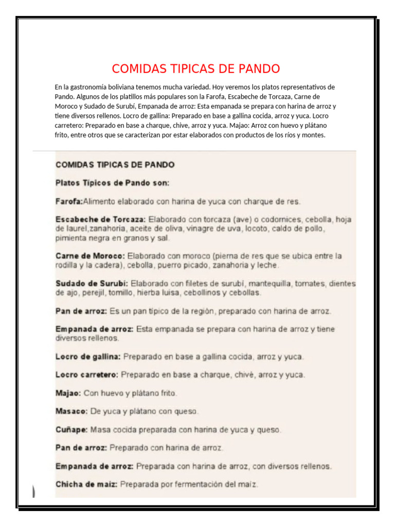 Comidas Tipicas de Pando | PDF