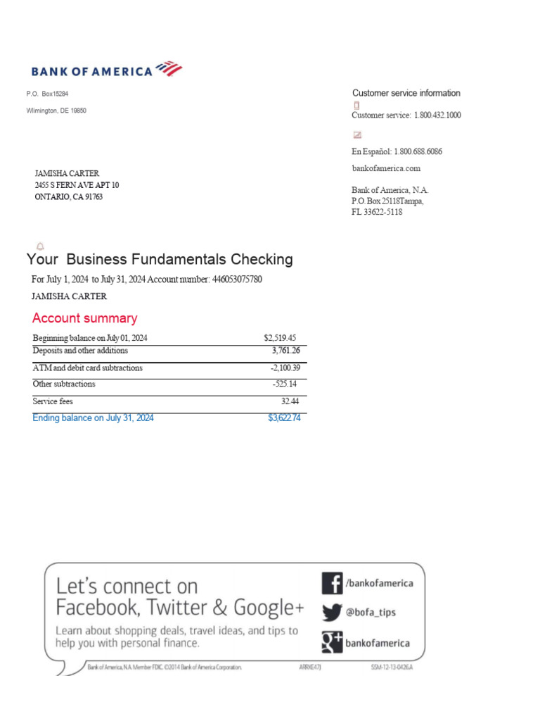JAMISHA JULY BANK STATEMENTS (1) 2 3 | PDF
