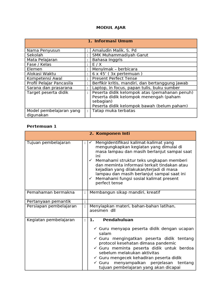 2.2 Modul Ajar Present Perfect Tense | PDF