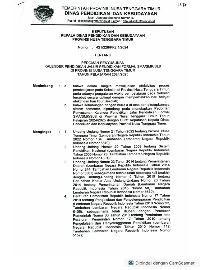 12 Kalender Pendidikan NTT 2024-2025 | PDF