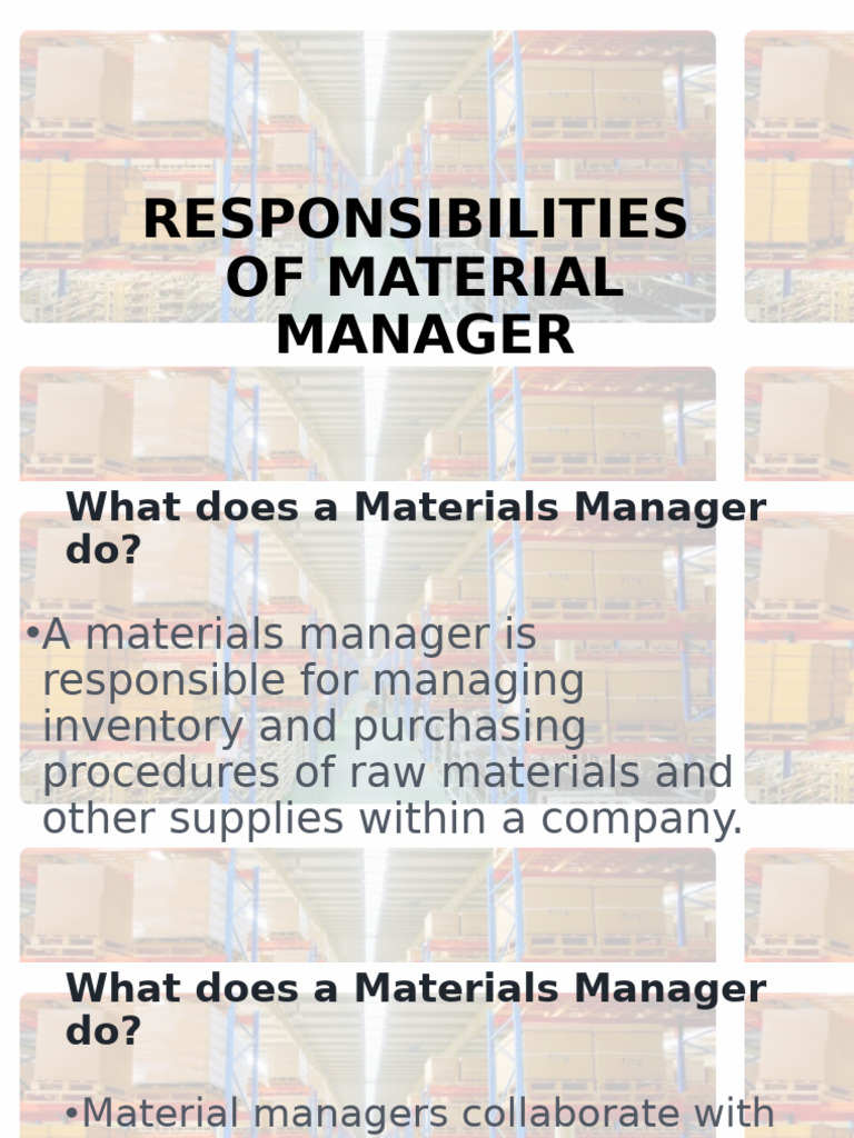 As 115 Lesson 2 (Responsibilities of Material Manager) | PDF