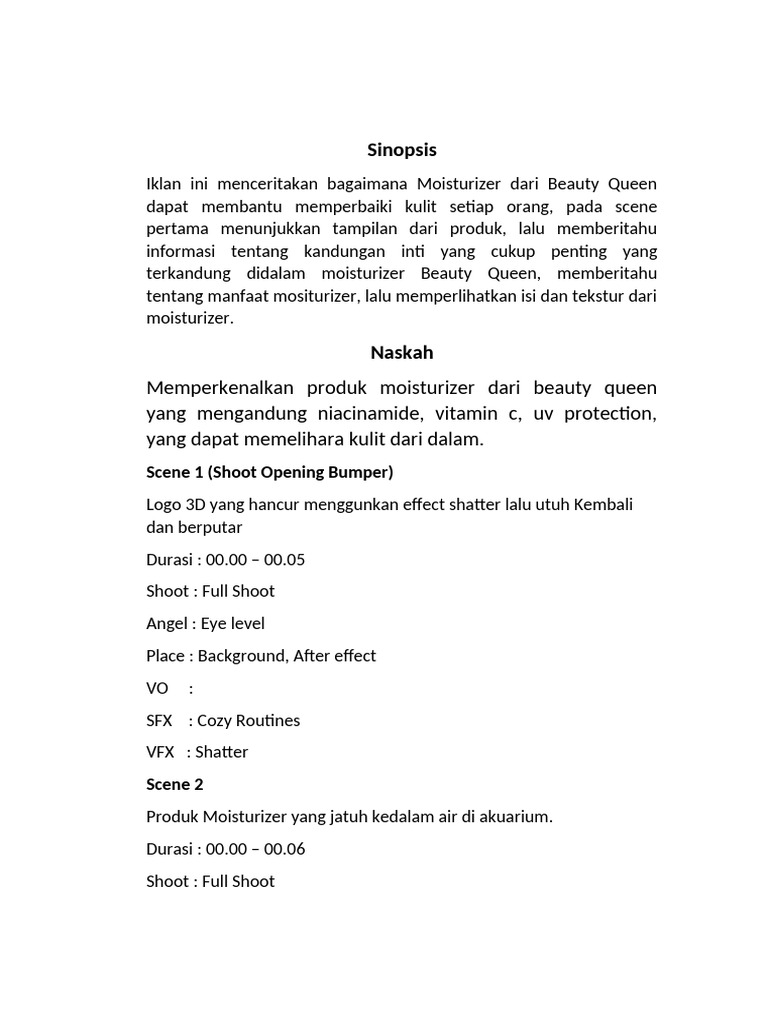 Sinopsis Dan Naskah Iklan | PDF