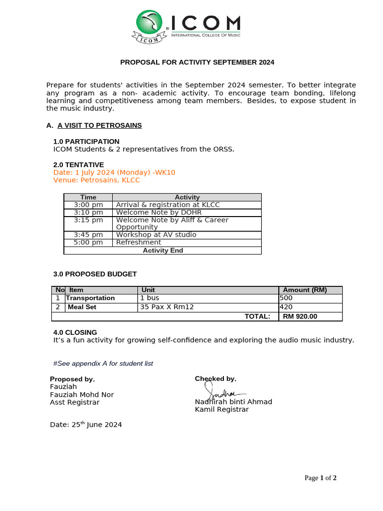 Proposal Activity Petrosains KLCC | PDF