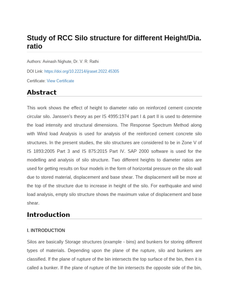 Study of RCC Silo structure for different Height | PDF