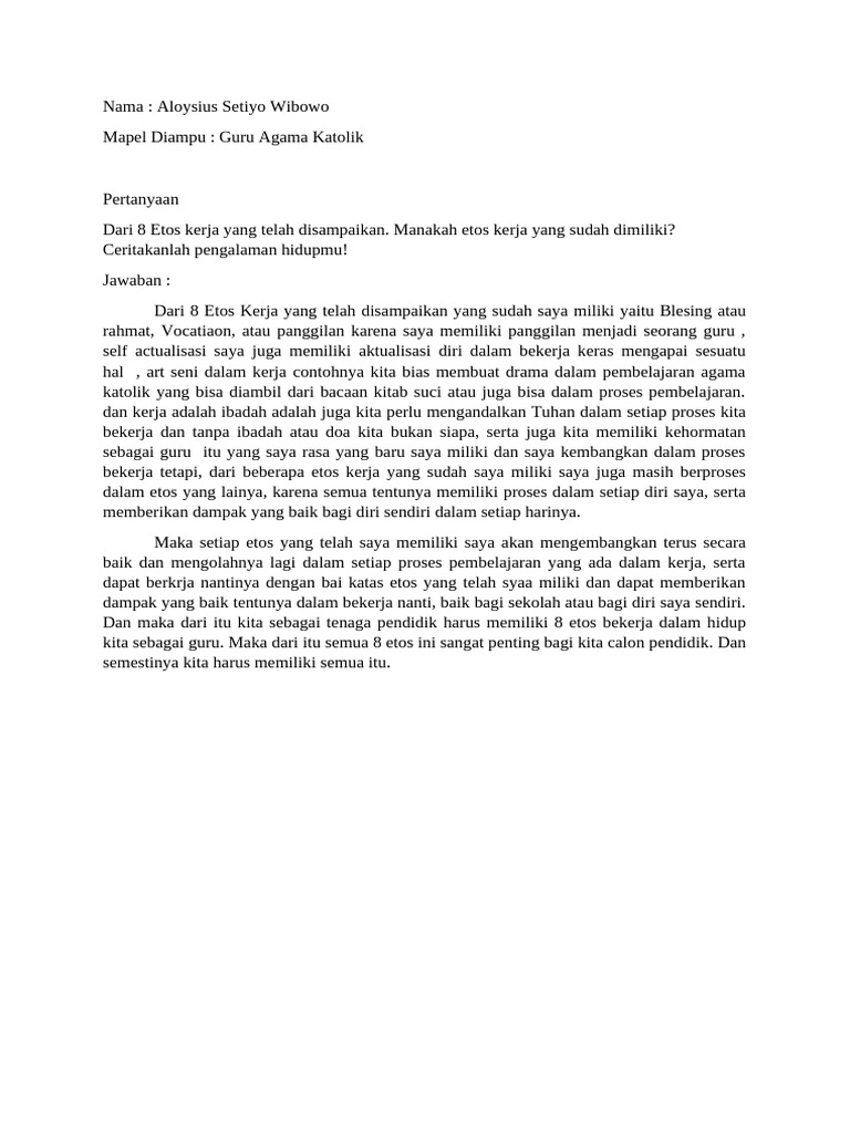 Aloysius Setiyo Wibowo Guru Agama Katolik | PDF