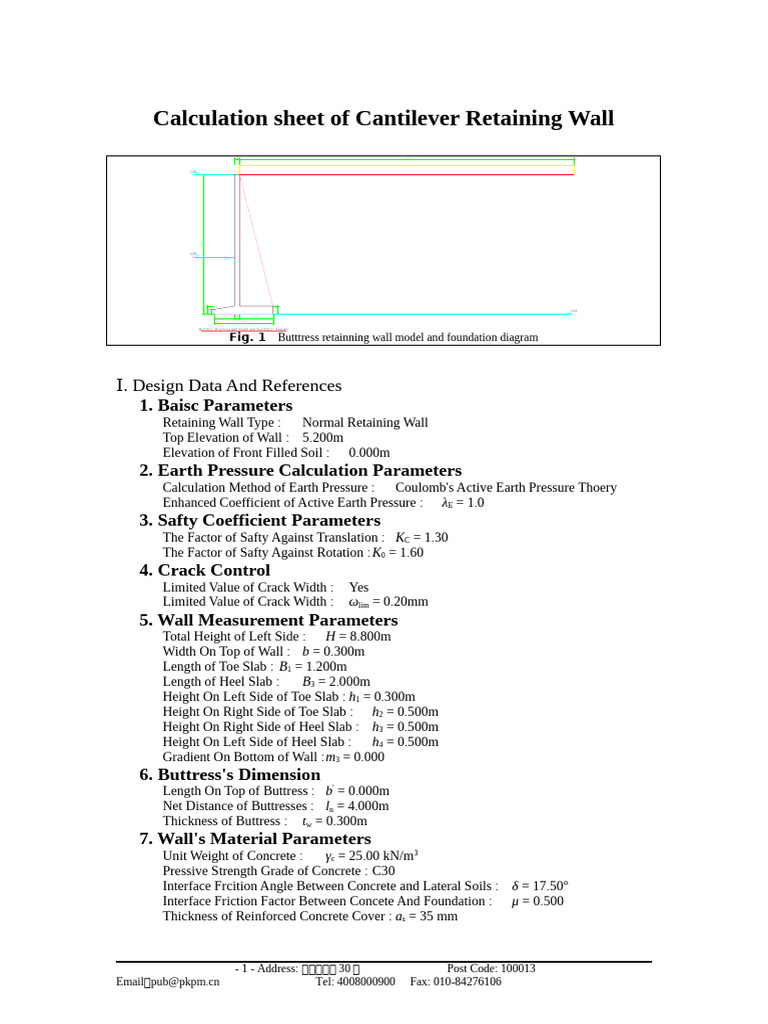 Calculation Sheet of Cantilever Retaining Wall | PDF