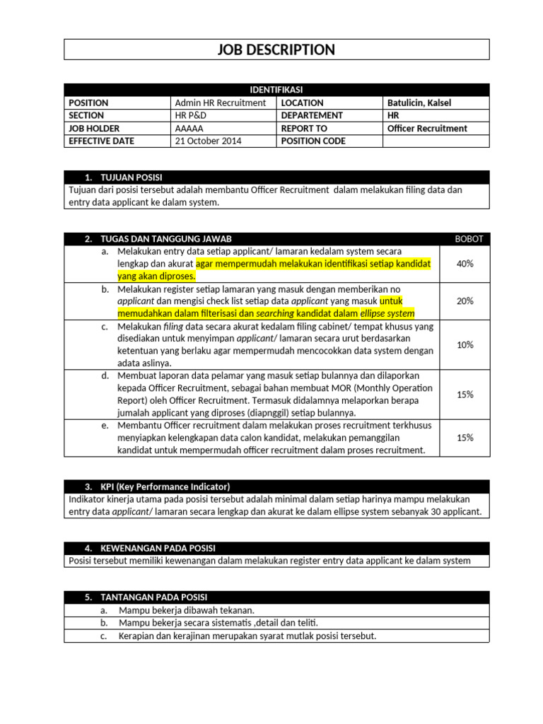 Contoh Job Desc | PDF