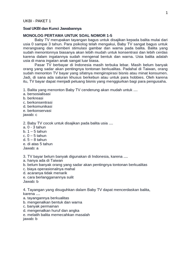 Paket 1 SOAL UKBI | PDF