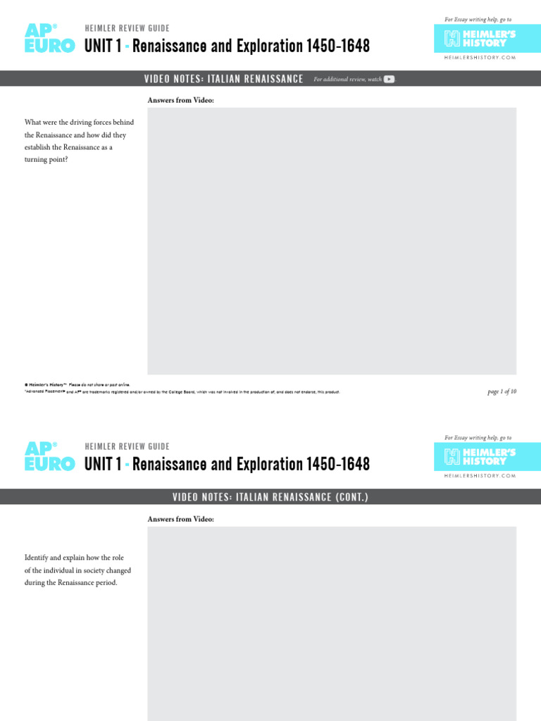 AP EURO HRG Unit 1 Noteguide | PDF