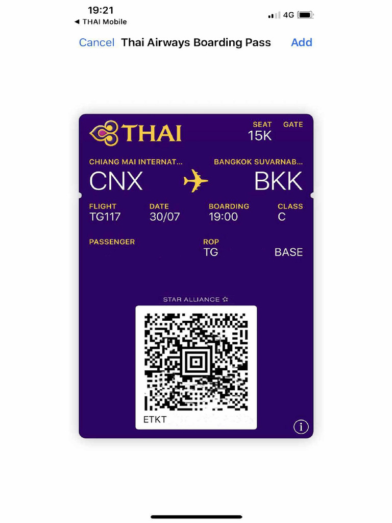 Boarding Pass Thai Airways | PDF