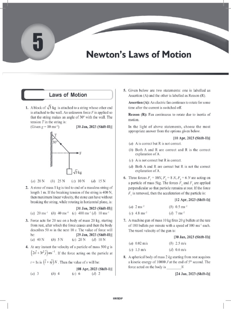 Newton's Law of Motion PYQ | PDF