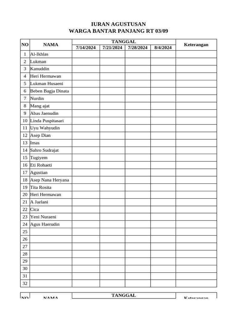 Format Iuran Agustusan | PDF
