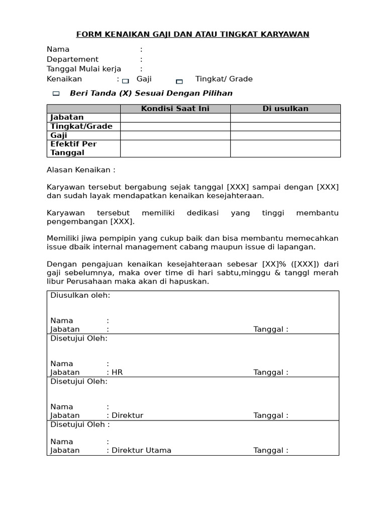 Draft - Form kenaikan Gaji dan tingkat karyawan-Salary increase form and employee level | PDF