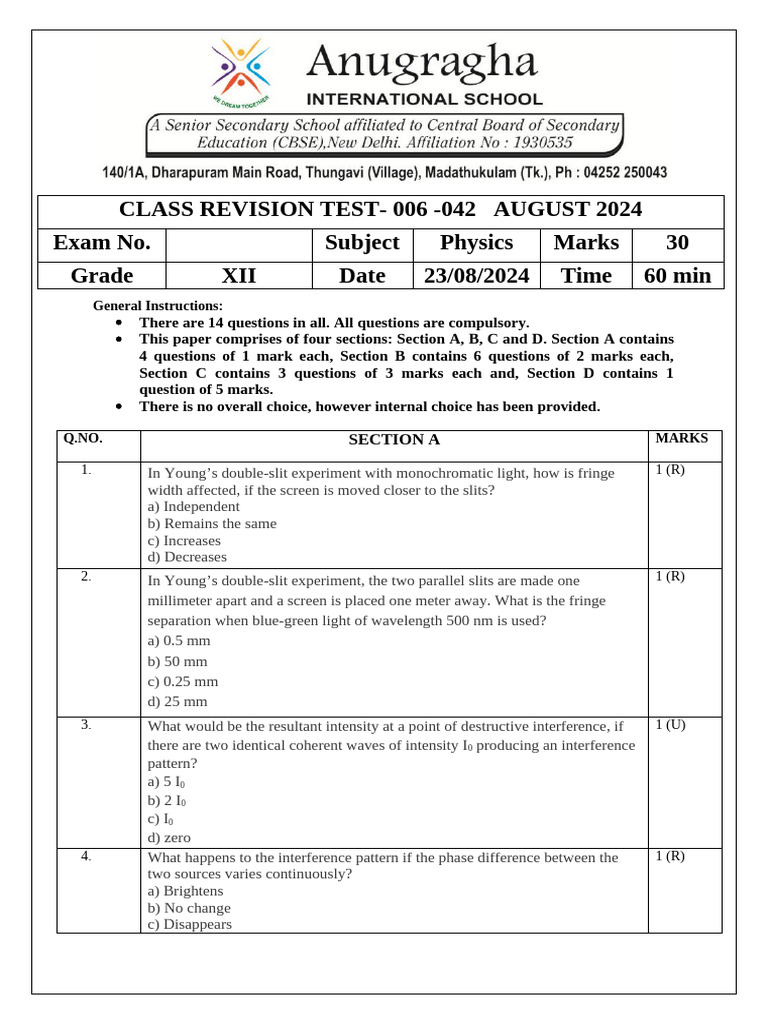 Class Revision Test 06 | PDF