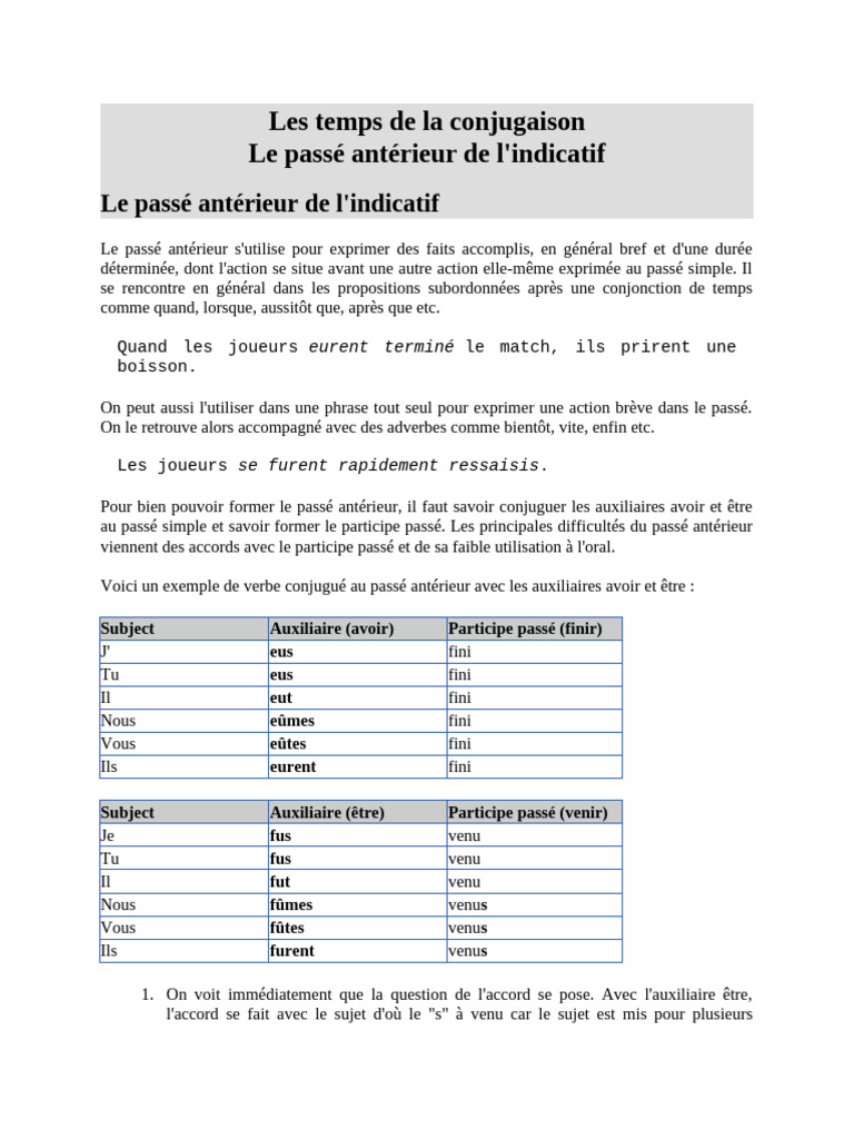 Les Temps de La Conjugaison | PDF