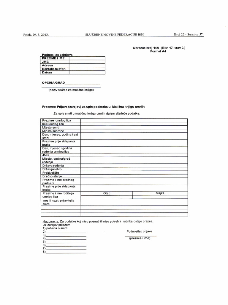 Obrazac Broj 14A | PDF