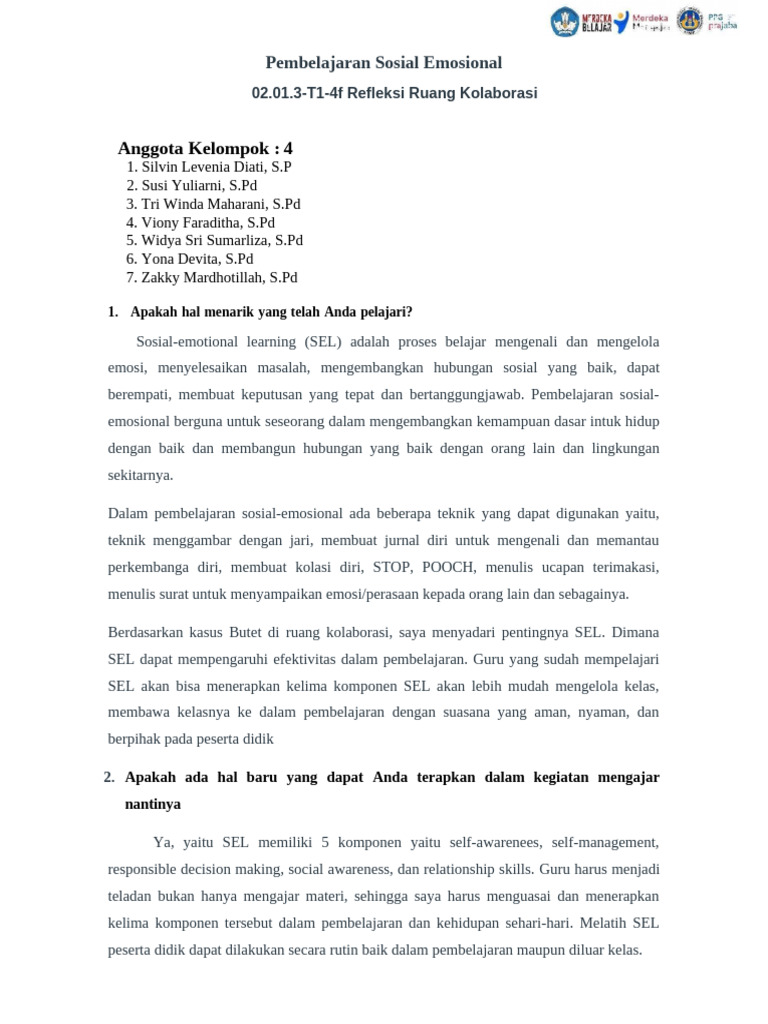 REFLEKSI RUANG KOLABORASI (Kelompok 4) | PDF