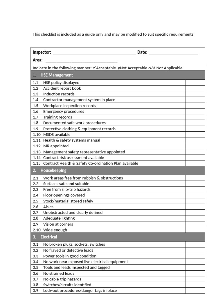 IMS F08C General HSE Inspection Checklist | PDF