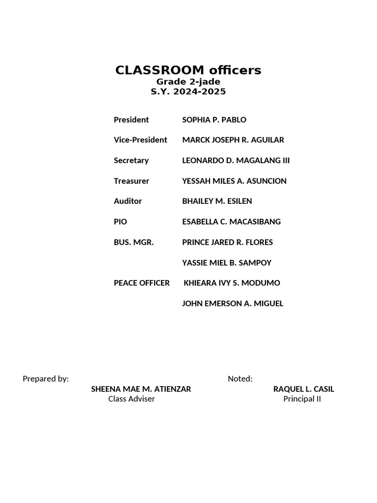 CLASSROOM Officers | PDF