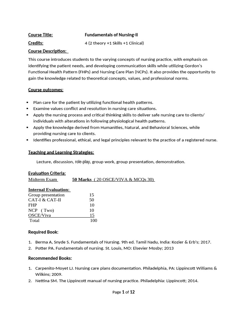 Fundamentals of Nursing-2 Revised | PDF