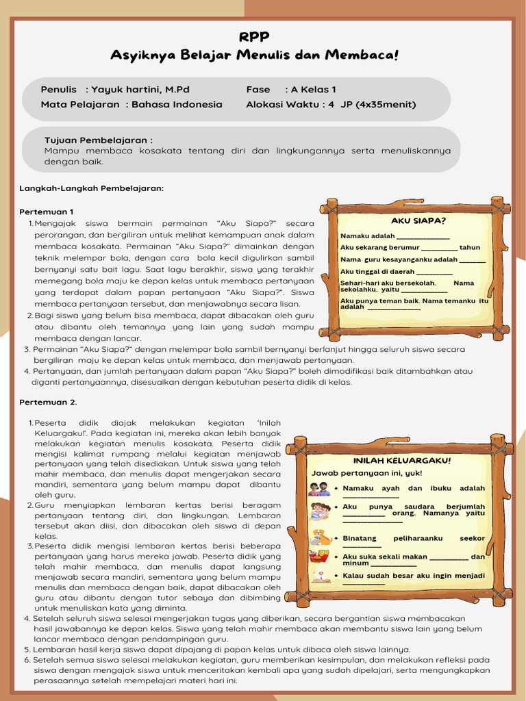 Final RPP Bahasa Indonesia - Fase A - Yayuk Hartini - Asyiknya Belajar ...