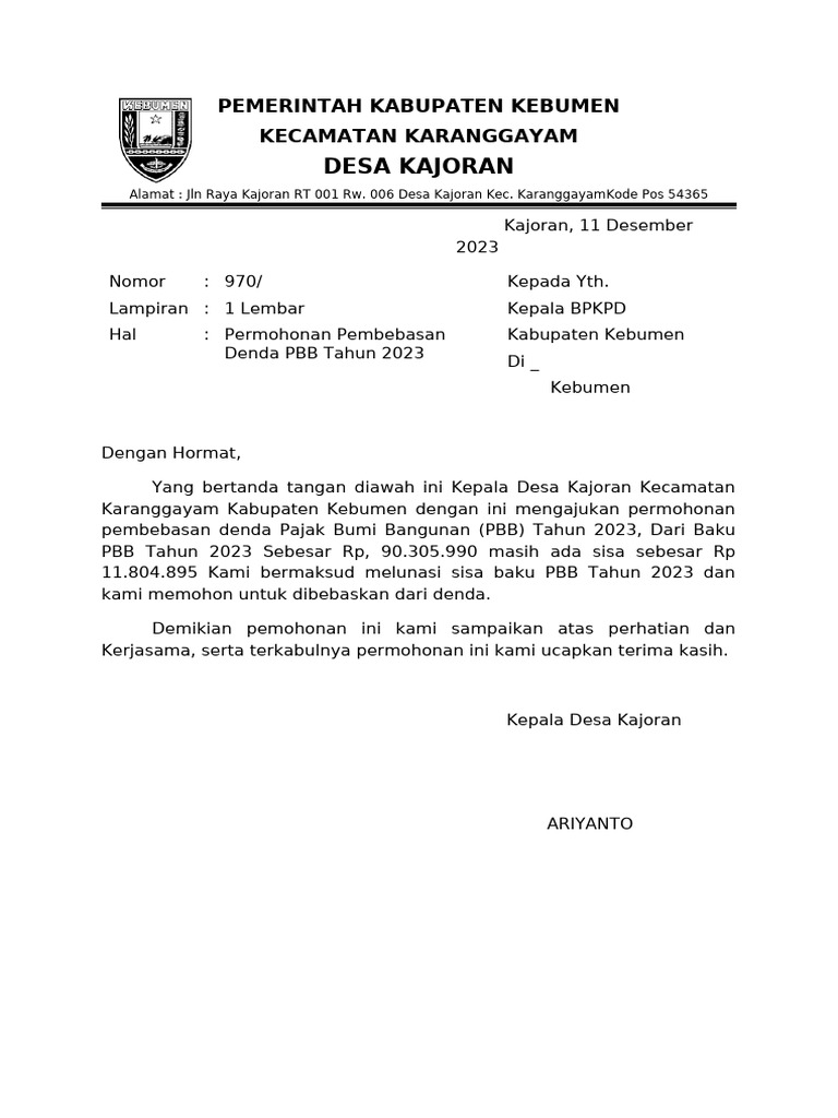 Surat Pelunaasan PBB 2023 | PDF