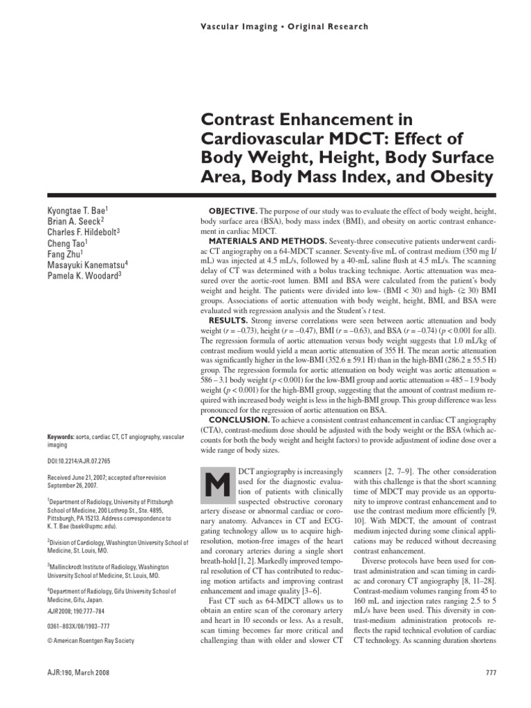 Bae Et Al 2012 Contrast Enhancement in Cardiovascular MDCT Effect of ...